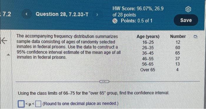 Using the class limits of 66−75 for the "over 65 " | Chegg.com