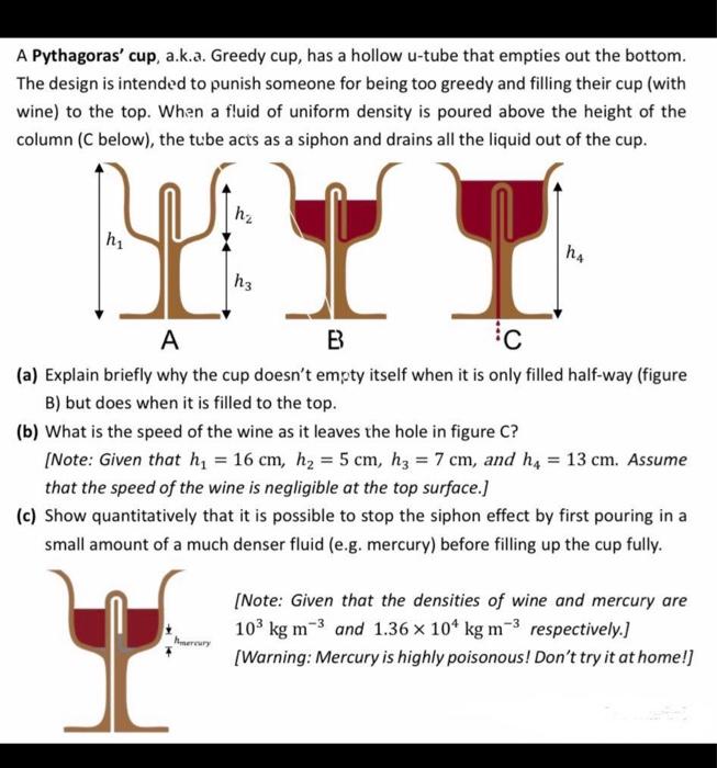 Solved A Pythagoras' cup, a.k.a. Greedy cup, has a hollow | Chegg.com
