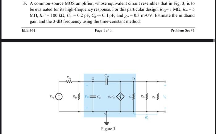 Solved 5. A common-source MOS amplifier, whose equivalent | Chegg.com