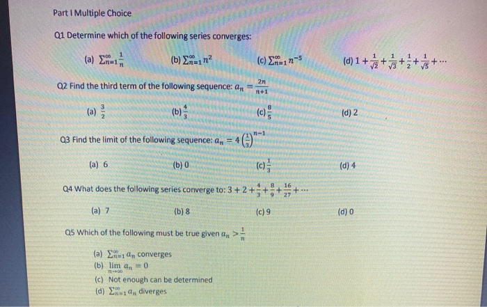 Solved Part 1 Multiple Choice Q1 Determine which of the | Chegg.com