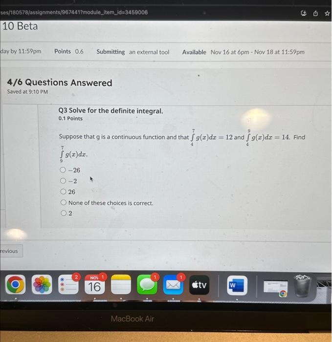Solved Q3 Solve for the definite integral. 0.1 Points | Chegg.com