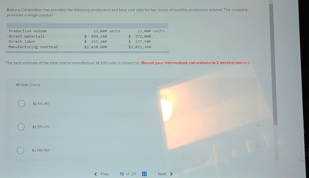 Solved Babuca Corporation has provided the following | Chegg.com