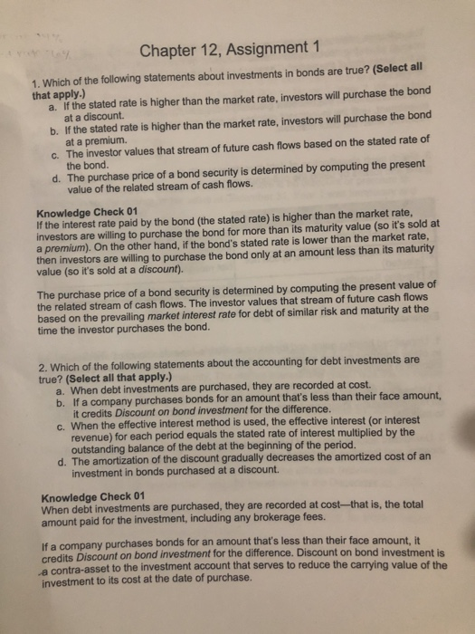 Chapter 12, Assignment 1 1. Which of the following | Chegg.com