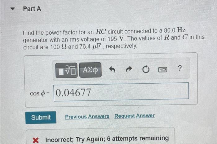 Solved Find the power factor for an RC circuit connected to | Chegg.com