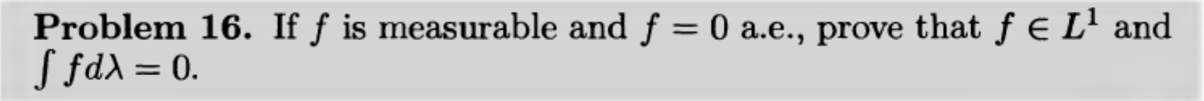 Solved Problem 16. ﻿If f ﻿is measurable and f=0 ﻿a.e., | Chegg.com