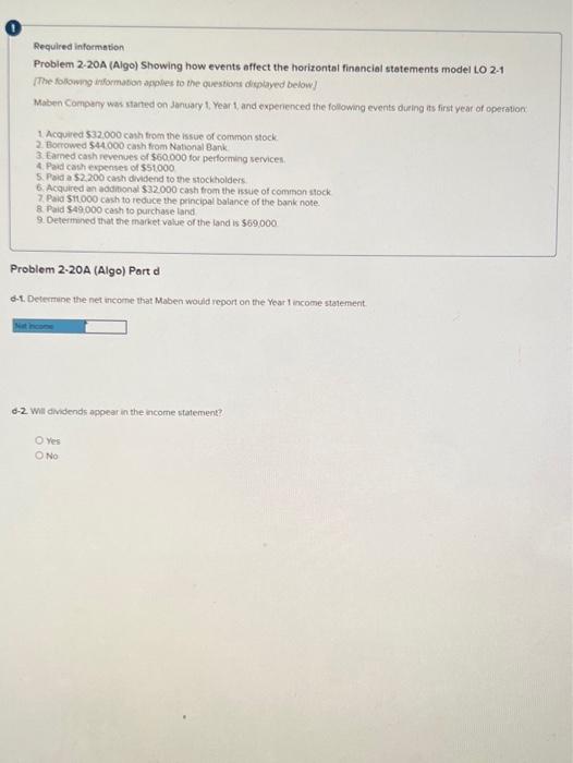 Solved Required information Problem 2-20A (Algo) Showing how | Chegg.com