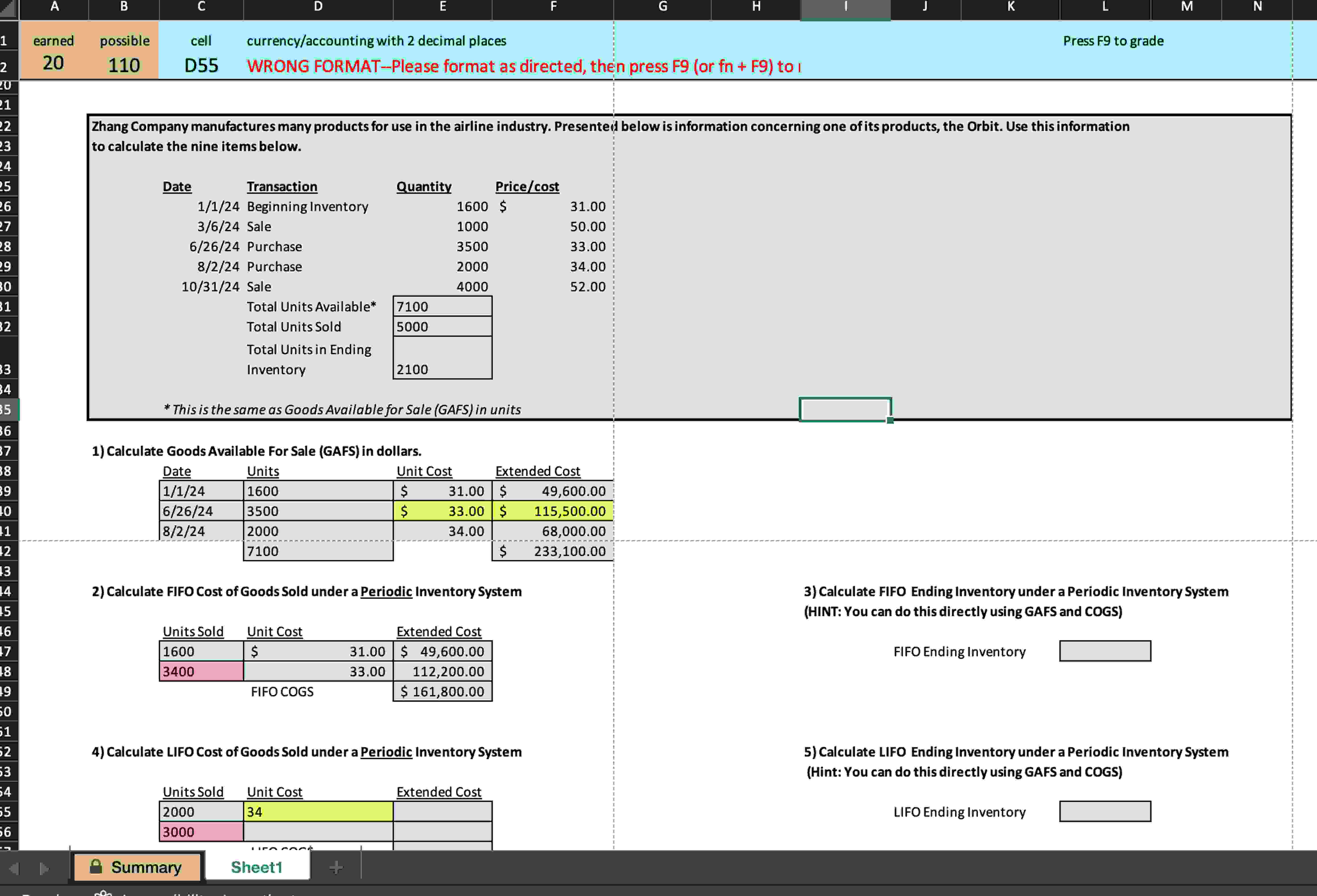 Solved 1) ﻿Calculate Goods Available For Sale (GAFS) ﻿in | Chegg.com