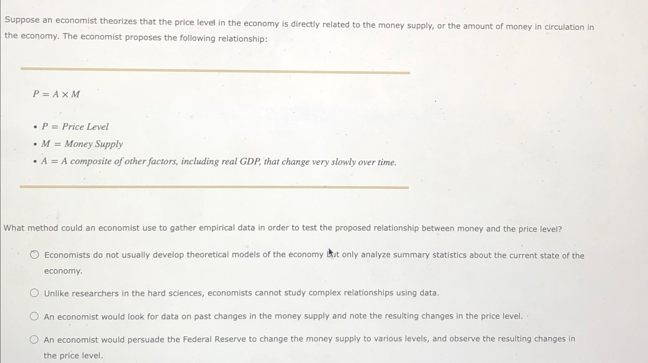 Solved Suppose an economist theorizes that the price level | Chegg.com