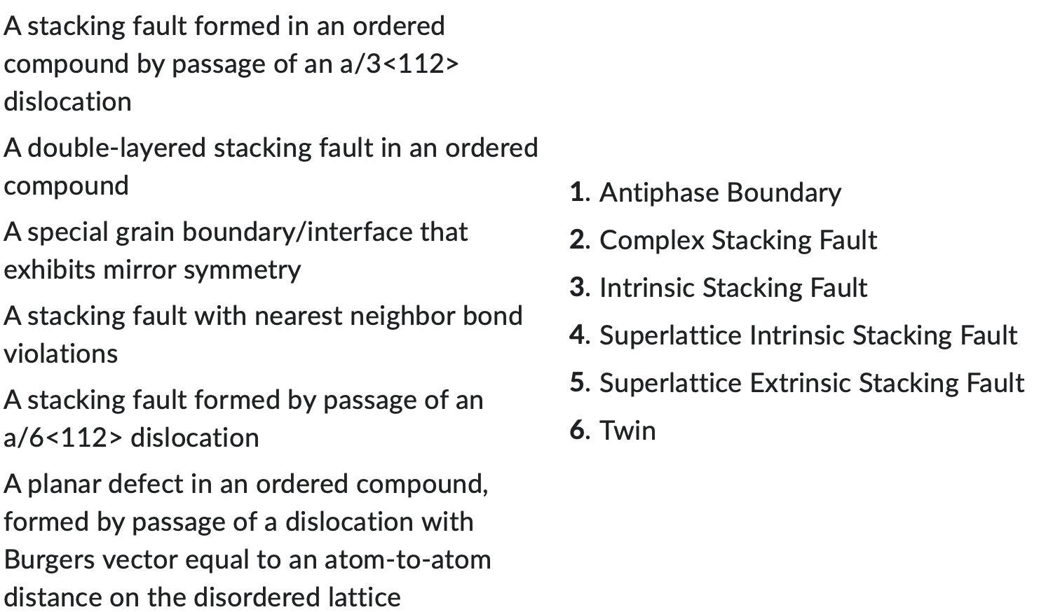 Solved Match the following planar defects with their | Chegg.com