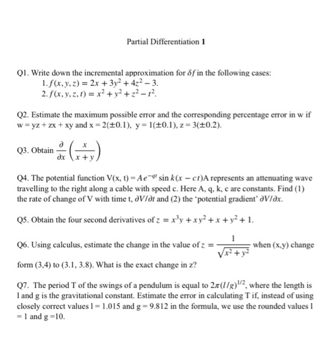 Solved Partial Differentiation 1 Q1. Write down the | Chegg.com