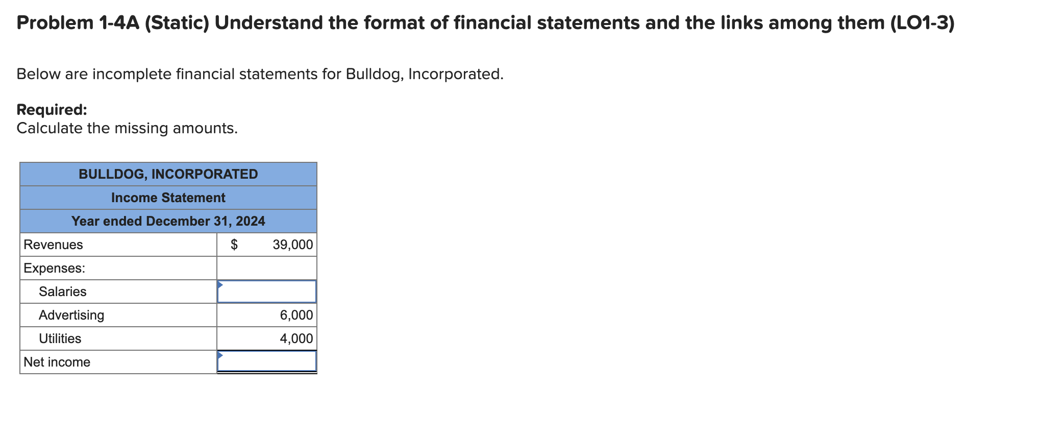 Solved Problem 1-4A (Static) ﻿Understand the format of | Chegg.com