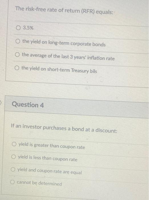 Solved The risk-free rate of return (RFR) equals: - O 3.5% | Chegg.com