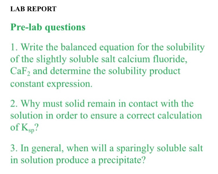 Solved LAB REPORT Pre-lab questions 1. Write the balanced | Chegg.com