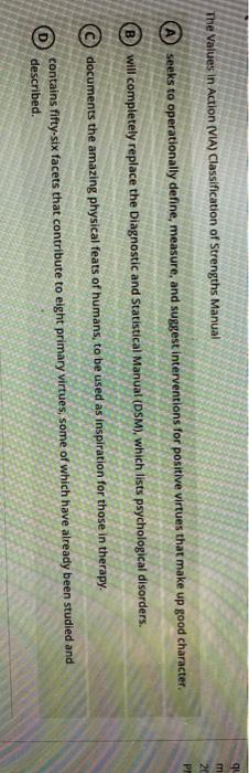 Solved The Values In Action Via Classification Of