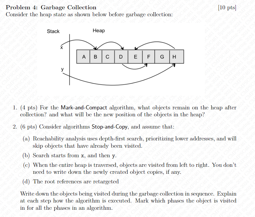 Solved Problem 4: Garbage CollectionConsider the heap state | Chegg.com