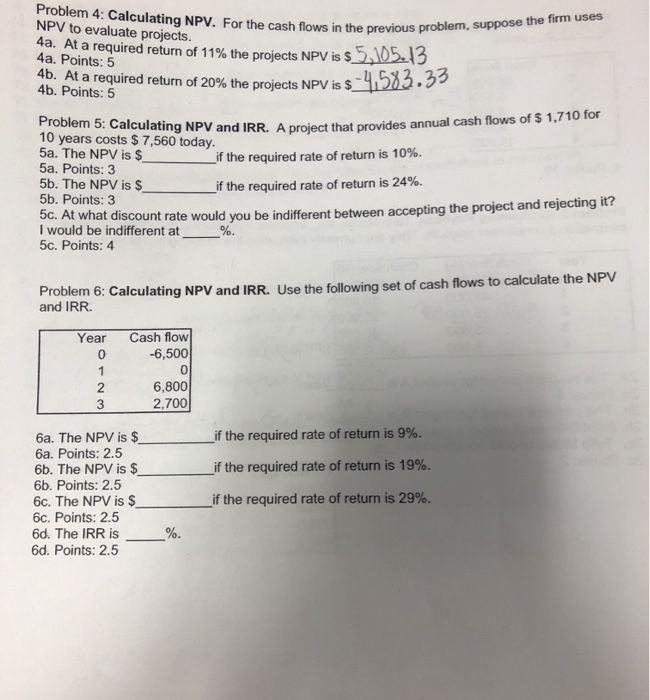 Solved Problem 4: Calculating NPV. For the cash flows in the | Chegg.com