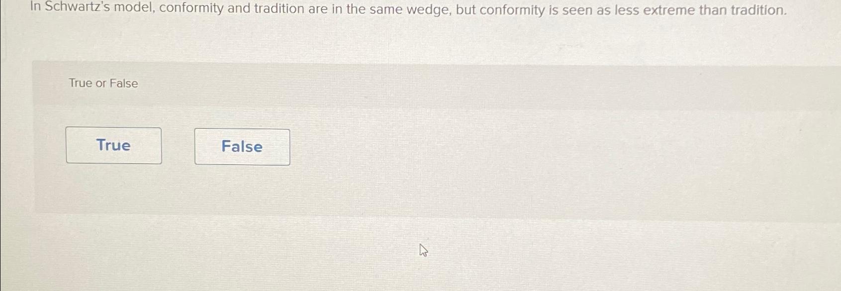 Solved In Schwartz's model, conformity and tradition are in | Chegg.com