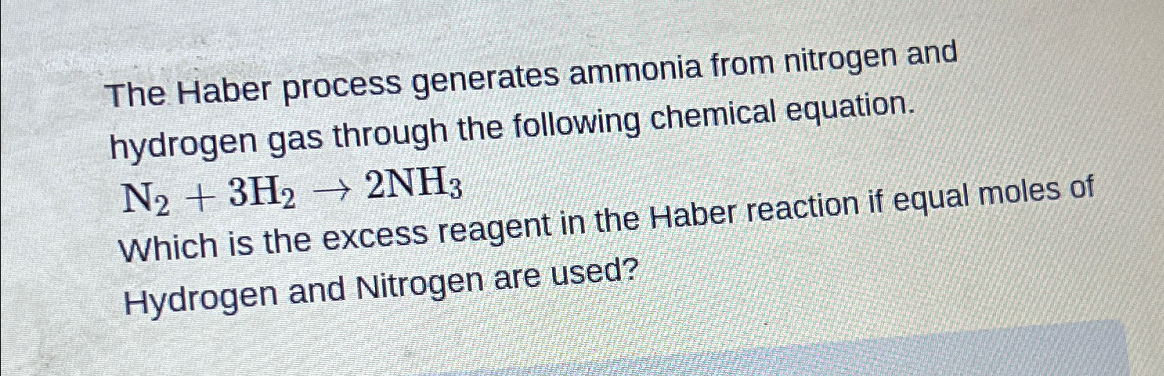 Solved The Haber process generates ammonia from nitrogen and | Chegg.com