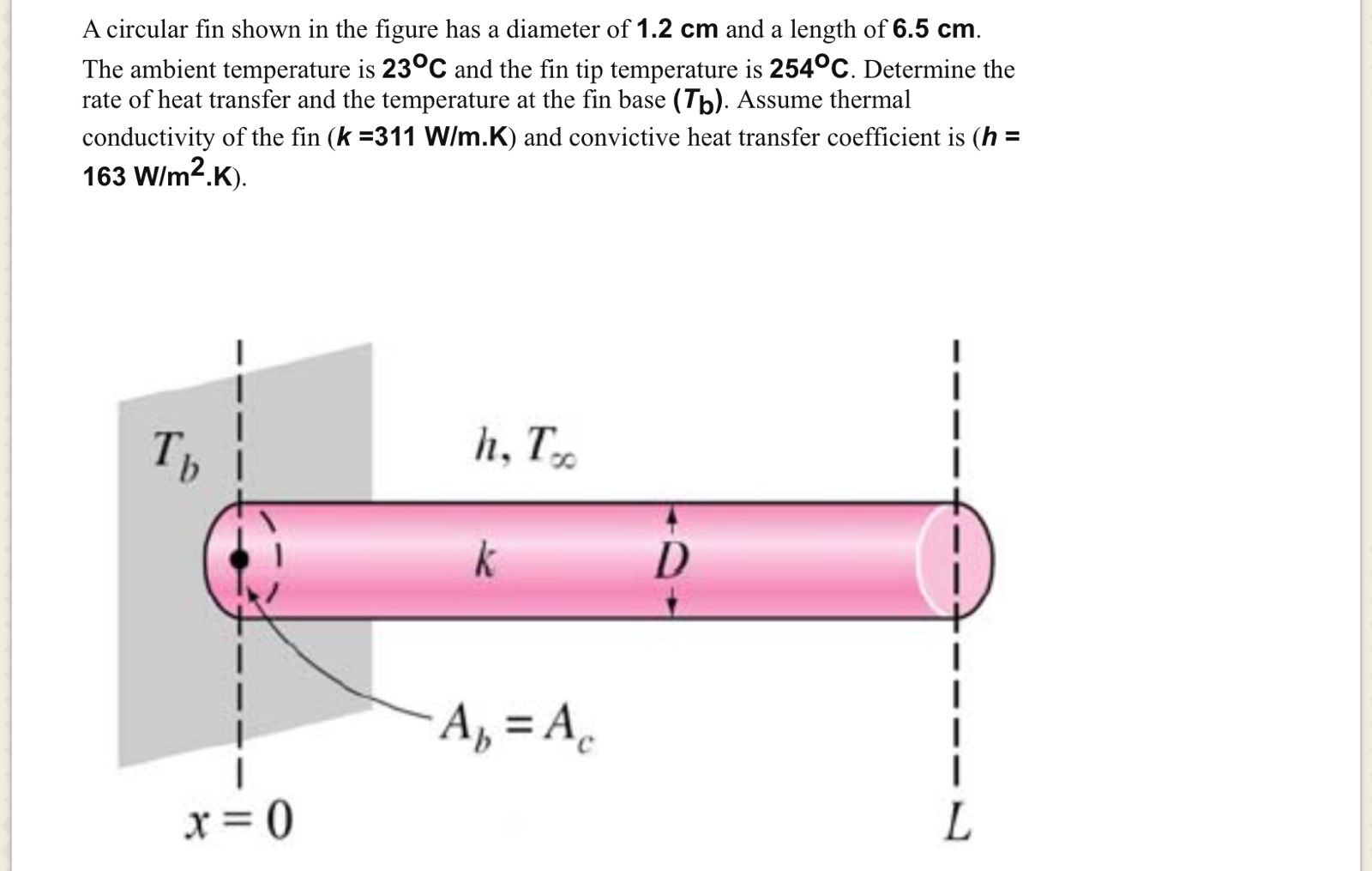 Solved A circular fin shown in the figure has a diameter of | Chegg.com