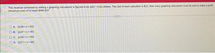 Solved The revenue achleved by seling x graphing calculators | Chegg.com