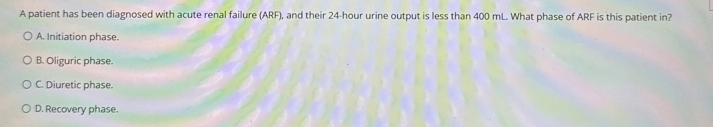 Solved A patient has been diagnosed with acute renal failure | Chegg.com