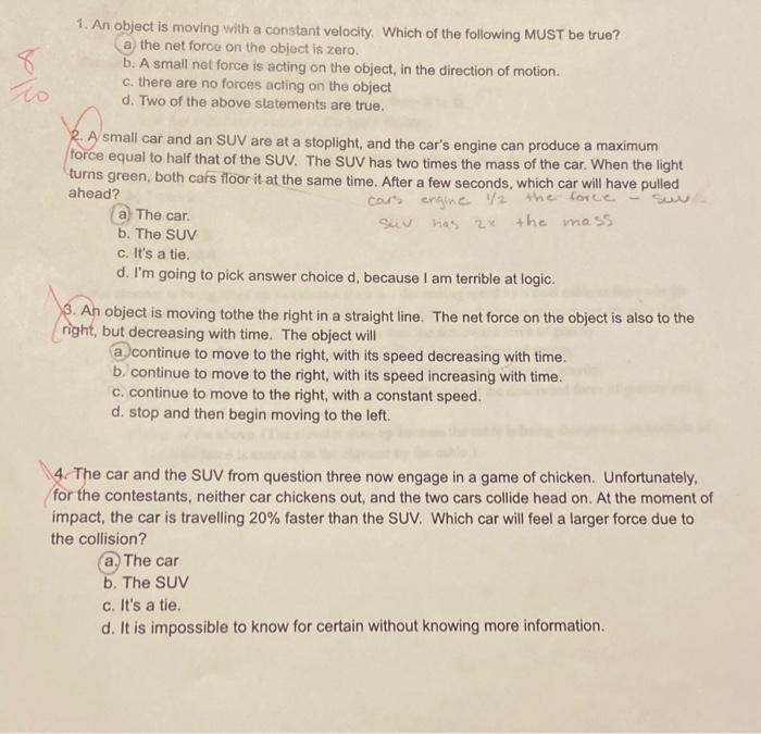 Solved 1. An object is moving with a constant velocity. | Chegg.com