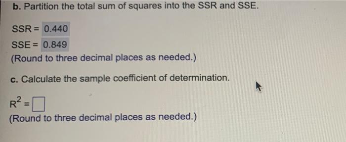 Solved b. Partition the total sum of squares into the SSR | Chegg.com