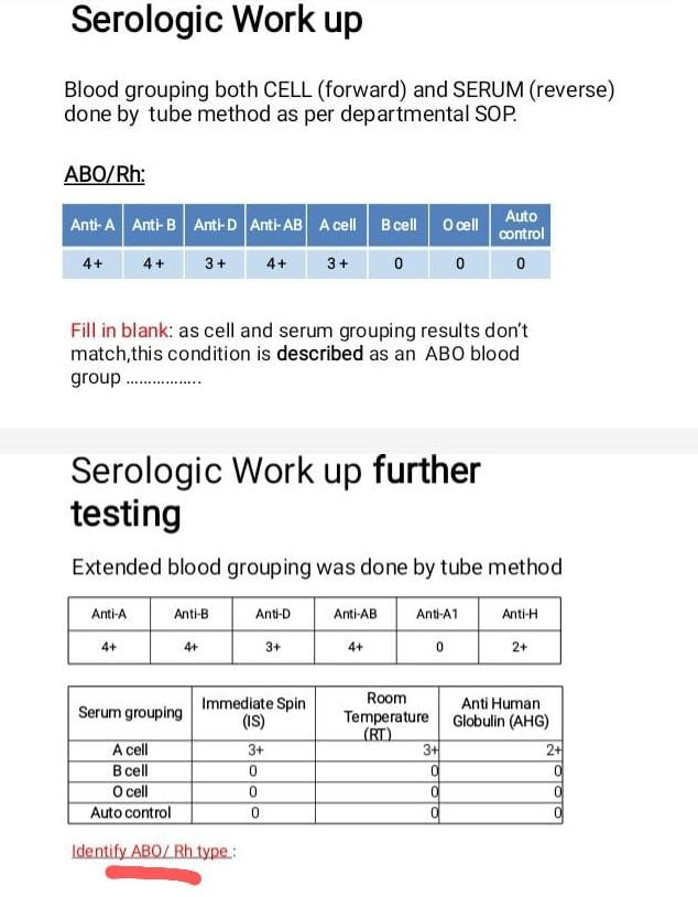 Solved Serologic Work up Blood grouping both CELL (forward) | Chegg.com