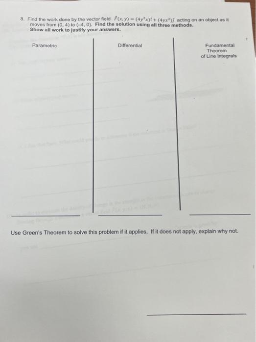 Solved 8. Find the work done by the vector field | Chegg.com