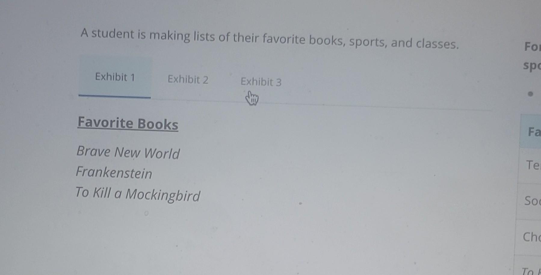 A student is making lists of their favorite books, | Chegg.com