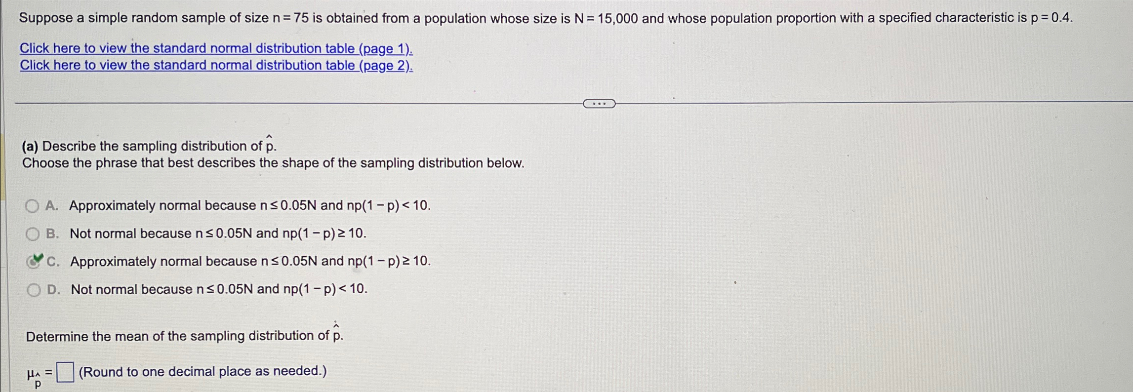 Solved Suppose a simple random sample of size n=75 ﻿is | Chegg.com