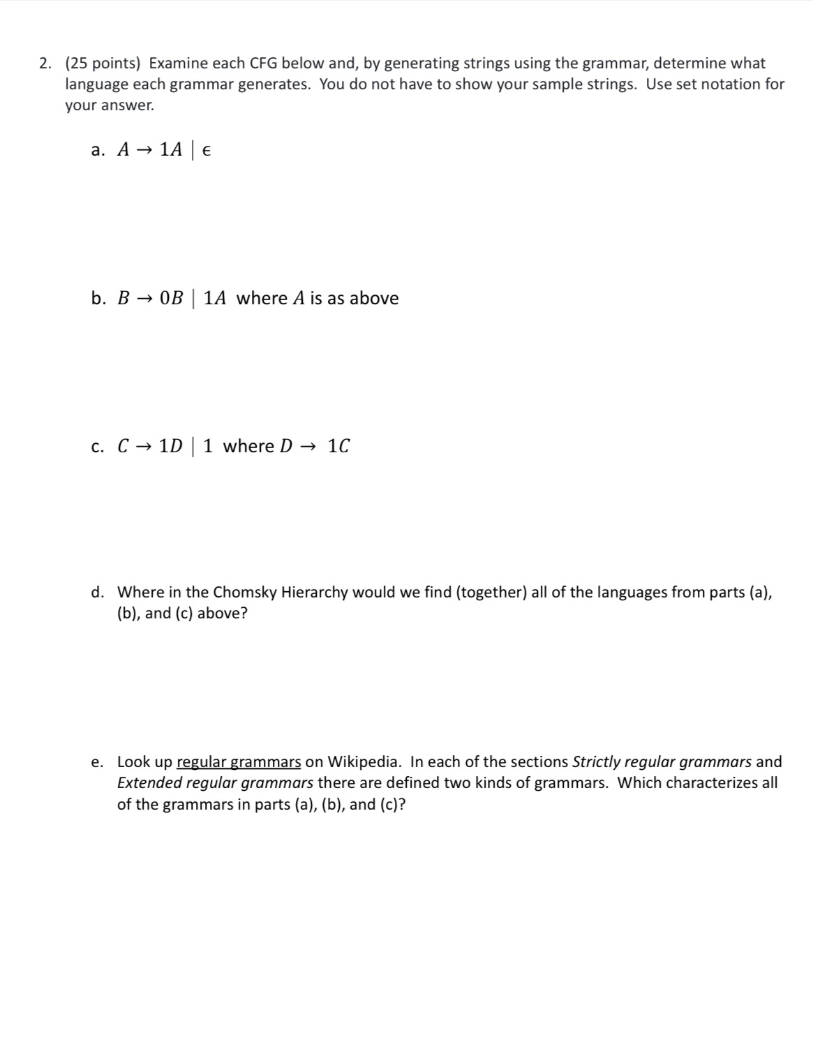 Solved How to solve ( 25 ﻿points) ﻿Examine each CFG below | Chegg.com