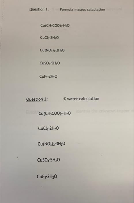 Solved Formula masses calculation | Chegg.com