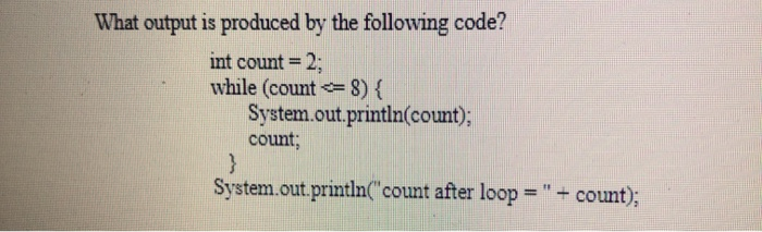 Solved What output is produced by the following code? int | Chegg.com