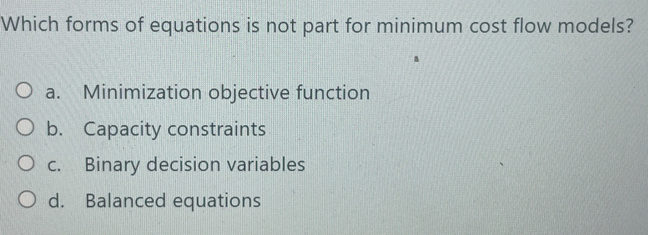 Solved Which forms of equations is not part for minimum cost | Chegg.com