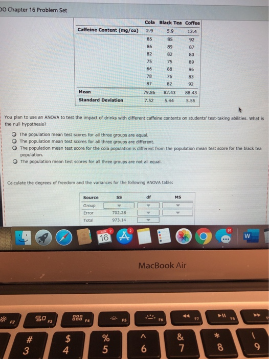 Solved Do Chapter 16 Problem Set Caffeine Content (mg/oz) | Chegg.com