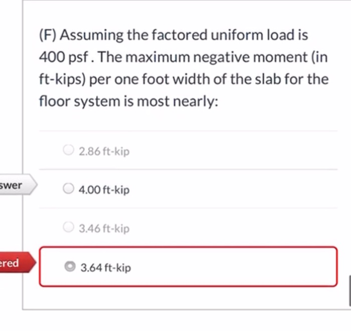 Solved (F) Assuming the factored uniform load is 400 psf. | Chegg.com
