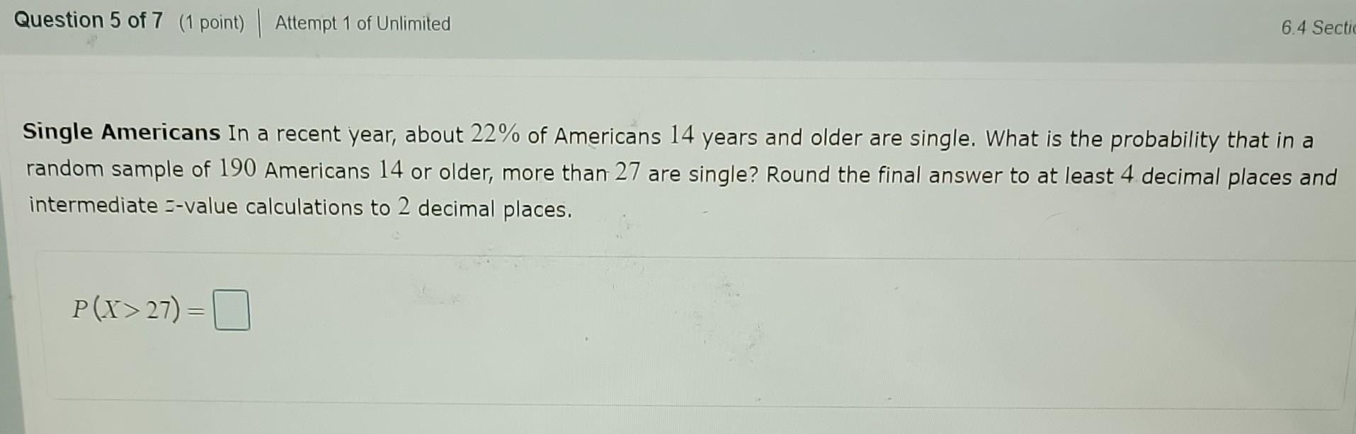 Solved Question 1 of 7 (1 point) | Attempt 1 of Unlimited | Chegg.com