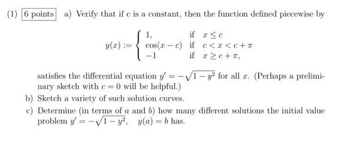 Solved 6 points a) Verify that if c is a constant, then the | Chegg.com