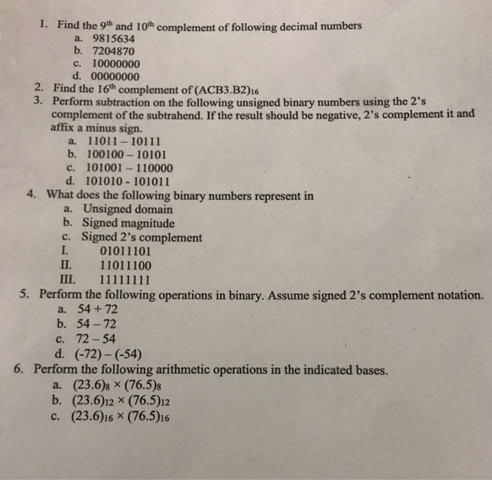 Solved 1. Find the 9th and 10th complement of following | Chegg.com