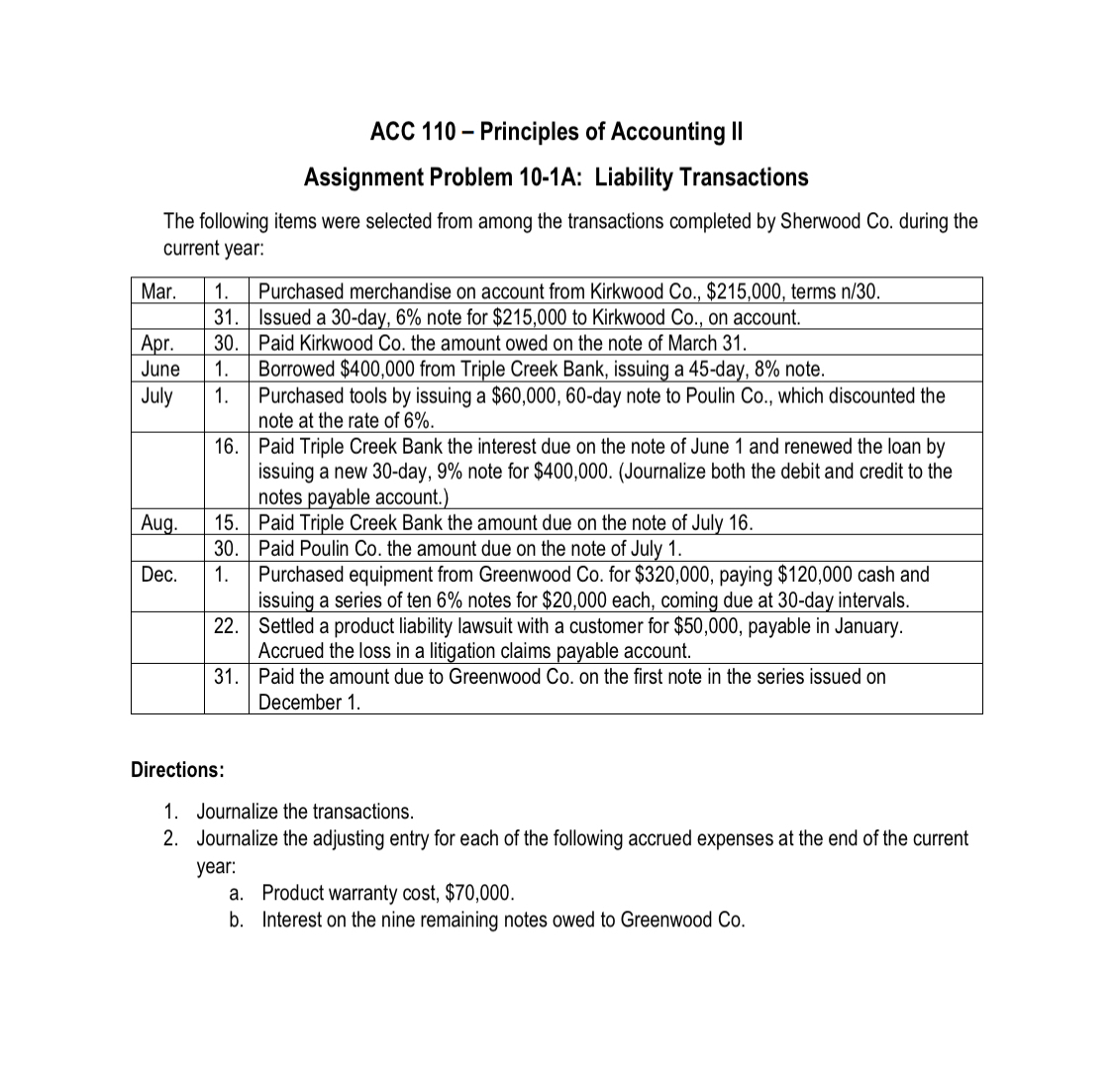 Solved ACC 110 - ﻿Principles of Accounting IIAssignment | Chegg.com