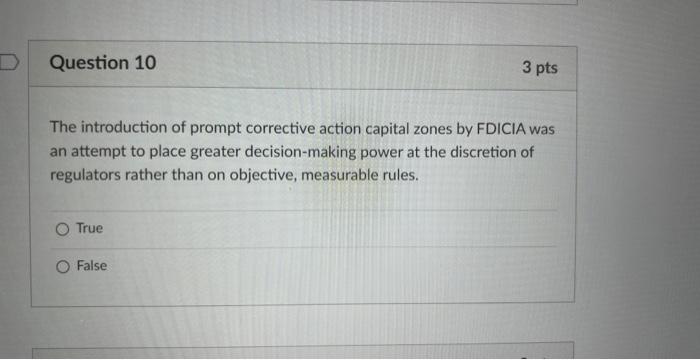 Solved The introduction of prompt corrective action capital | Chegg.com
