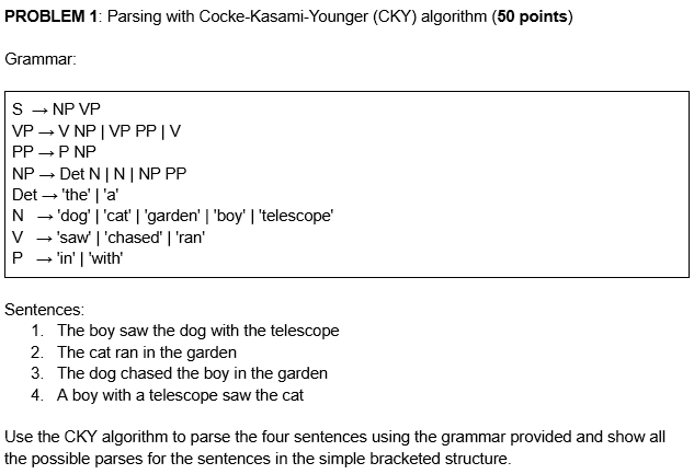 Solved by an EXPERT PROBLEM 1: Parsing with Cocke-Kasami-Younger (CKY ...