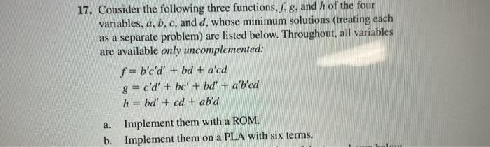 Solved 17. Consider the following three functions, f,g, and | Chegg.com