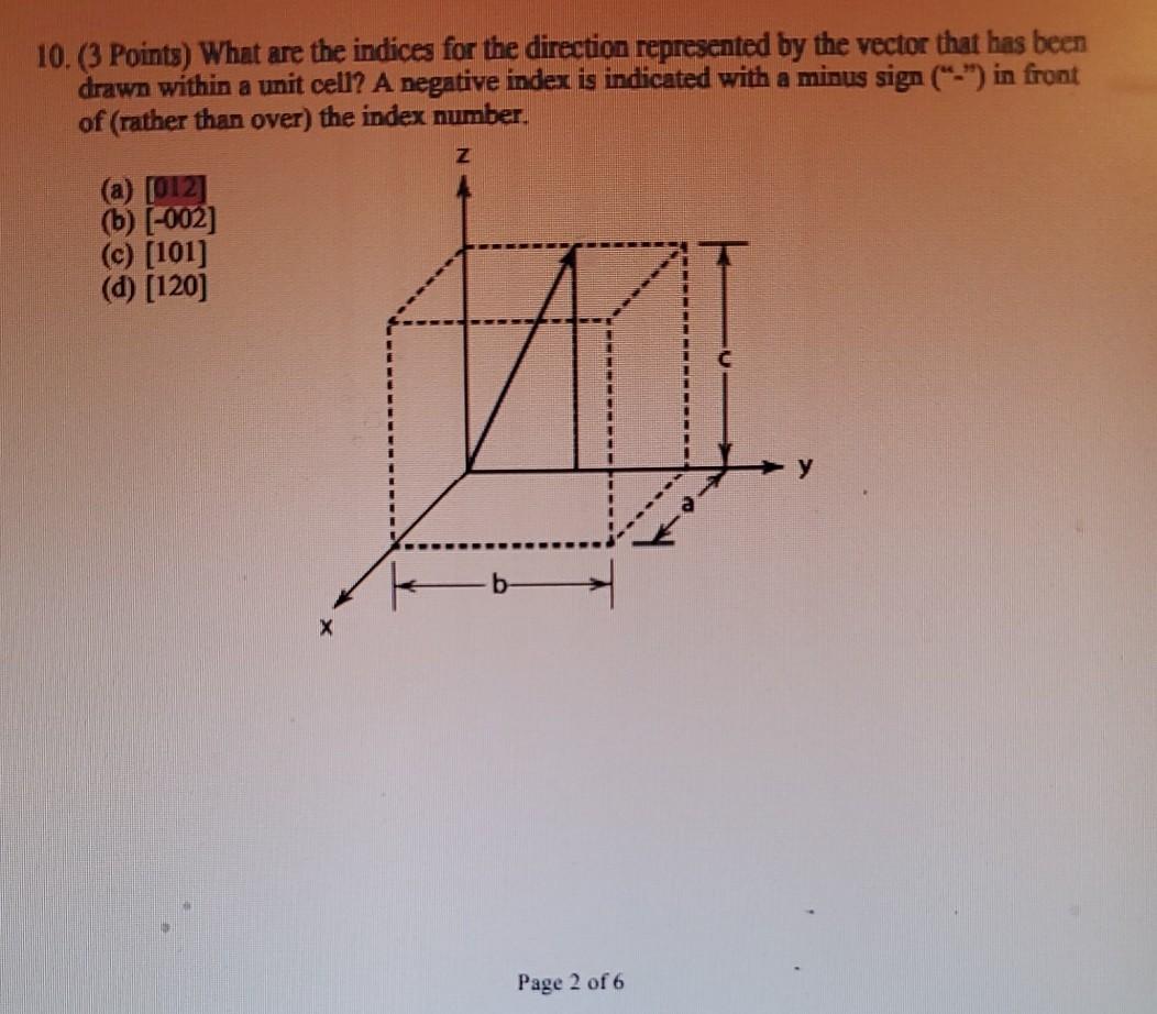 Solved 10.(3 Points) What are the indices for the direction | Chegg.com