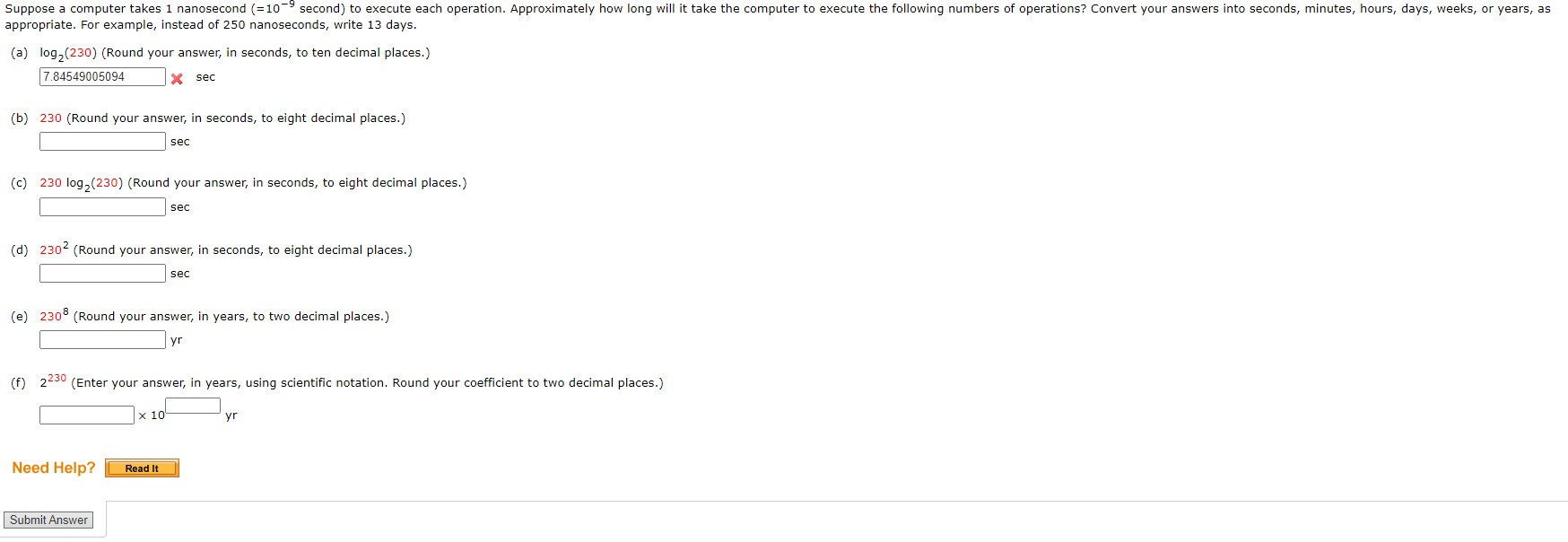 Solved Suppose a computer takes 1 ﻿nanosecond (=10−9 | Chegg.com