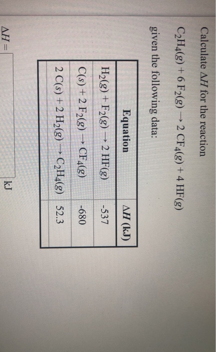 Solved Calculate AH for the reaction C2H4(g) + 6 F2(g) → 2 | Chegg.com