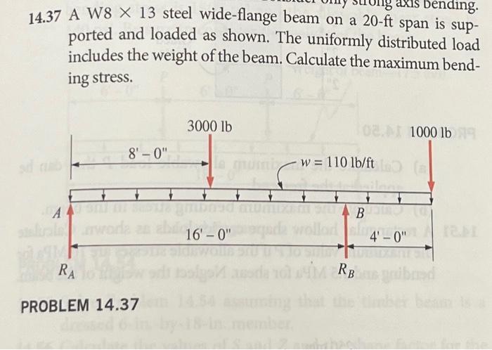 Solved 14.37 A W8 ×13 steel wide-flange beam on a 20−ft span | Chegg.com