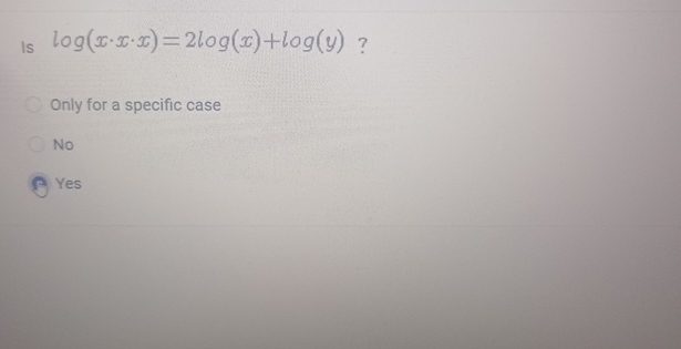 High Quality SOLUTION Is log(x*x*x)=2log(x)+log(y) ?Only for a specific | Chegg.com