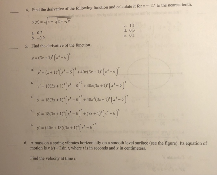 Solved 4. Find the derivative of the following function and | Chegg.com